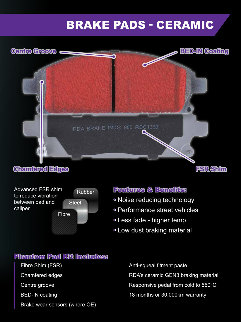 RDC1265 RDA PHANTOM CERAMIC REAR BRAKE PADS for HONDA ACCORD CIVIC INTEGRA