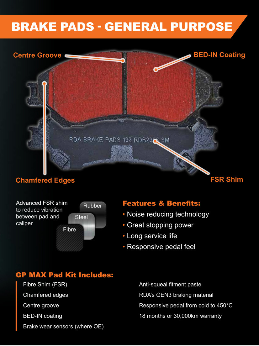 RDB1029 RDA GP MAX FRONT DISC BRAKE PADS for CHRYSLER HOLDEN PBR ...